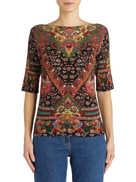 Etro New Orleans Floral Paisley Rib Wool Sweater - Nero