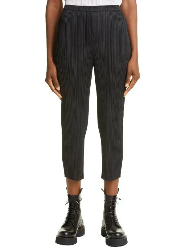 Issey Miyake Pleated Crop Skinny Pants - Black