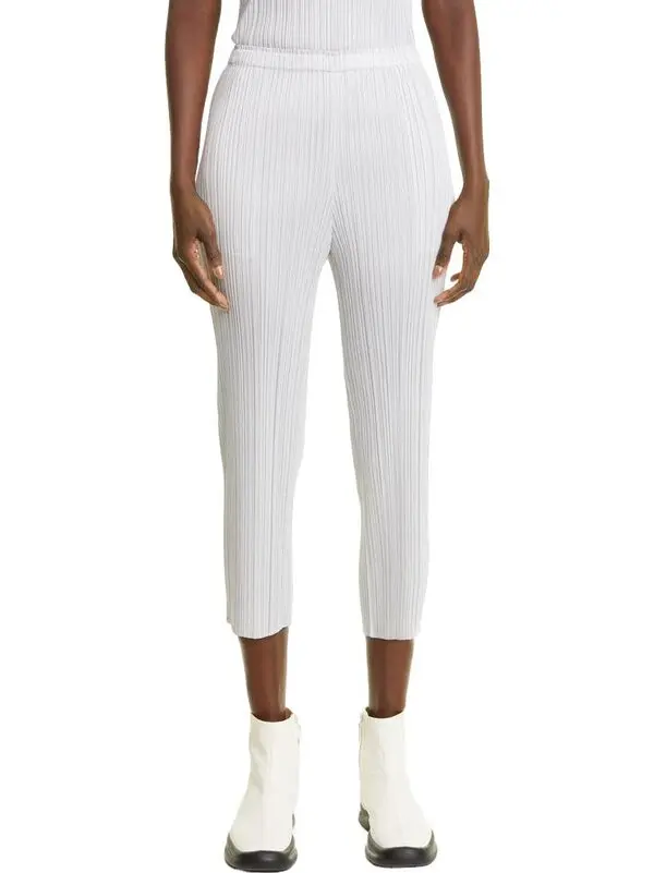 Issey Miyake Pleated Crop Skinny Pants - Light Grey