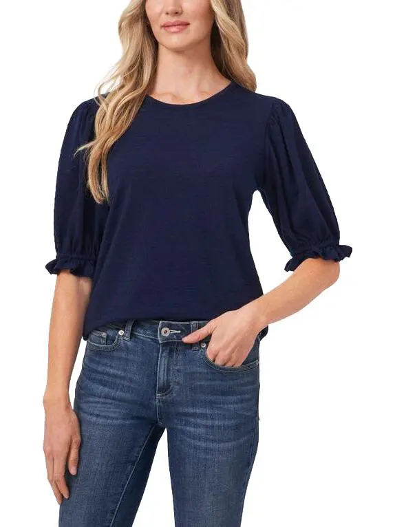 CECE DUPRAZ Textured Ruffle Sleeve Top - Classic Navy
