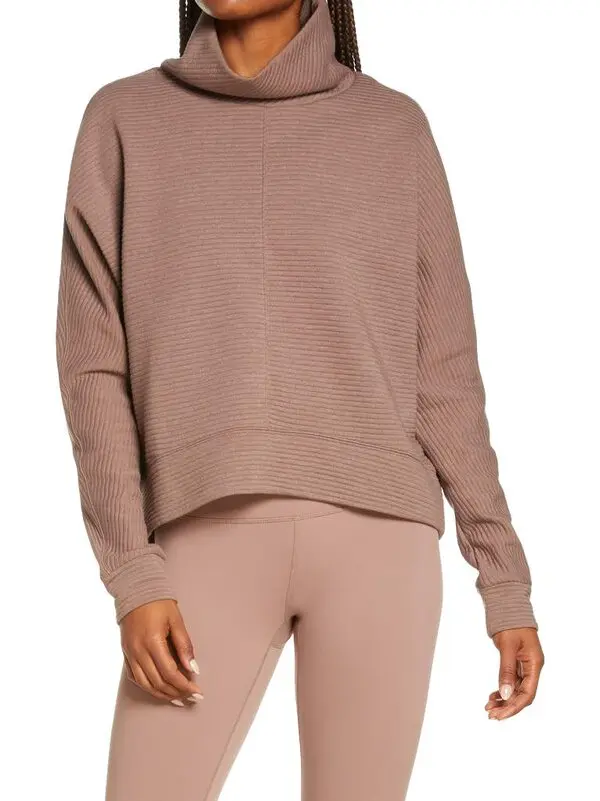 Zella Carey Ridge Funnel Neck Pullover - Brown Taupe
