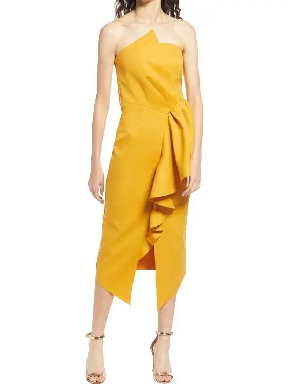 ELLIATT Reception Cascade Strapless Dress - Mustard