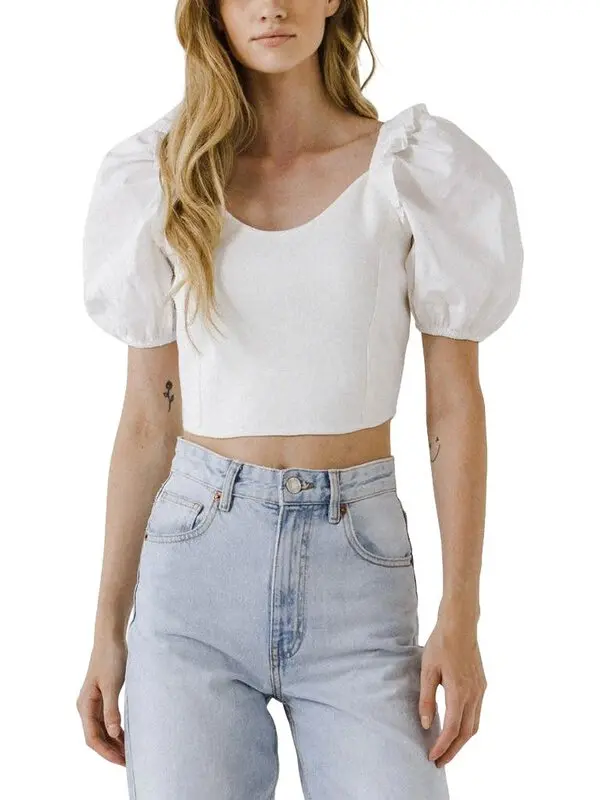 English Factory Mixed Media Crop Top - Off White