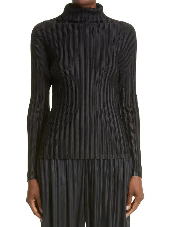 Issey Miyake Pleated Long Sleeve Turtleneck - Black