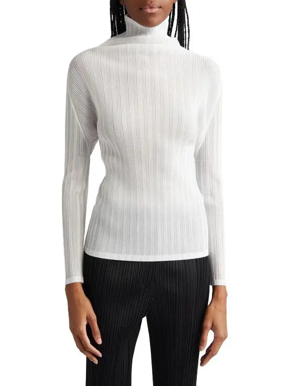 Issey Miyake Pleated Long Sleeve Turtleneck - White