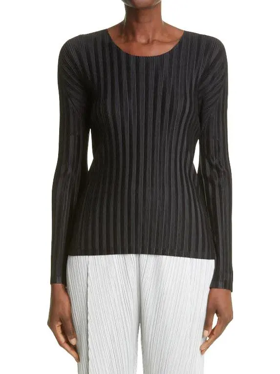 Issey Miyake Pleated Long Sleeve Top - Black