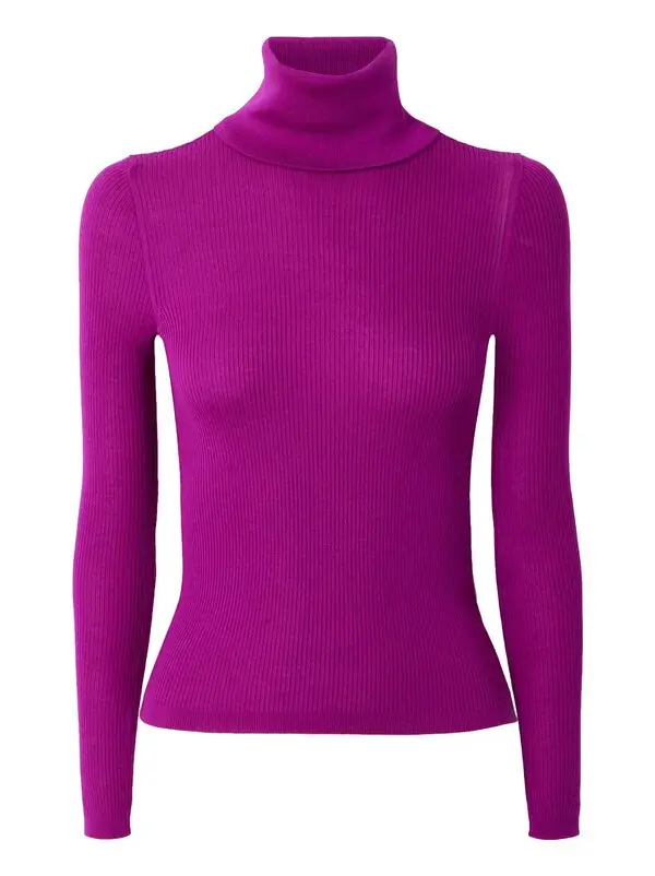 Saint Laurent Ribbed Wool, Cashmere And Silk-blend Turtleneck Sweater - Purple