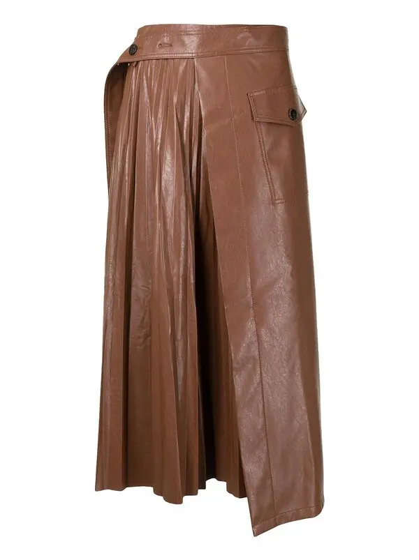 Lvir Faux Leather Wrap Midi Skirt - Brown