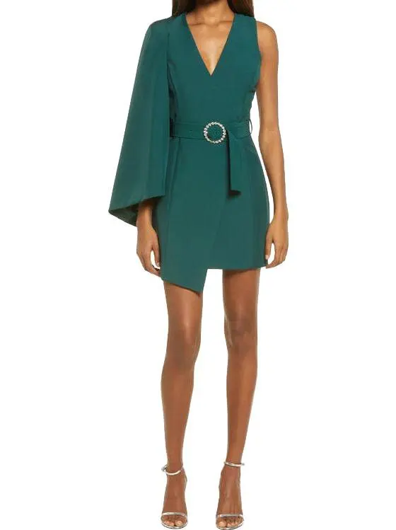 LAVISH ALICE Half Cape Mini Dress - Forest Green
