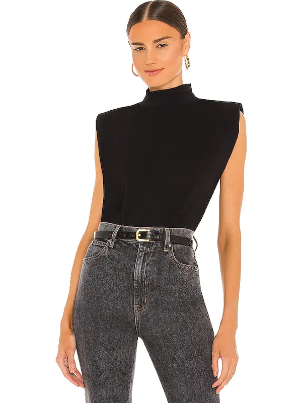 Sanctuary Mock Neck Shoulder Pad Tee - Black