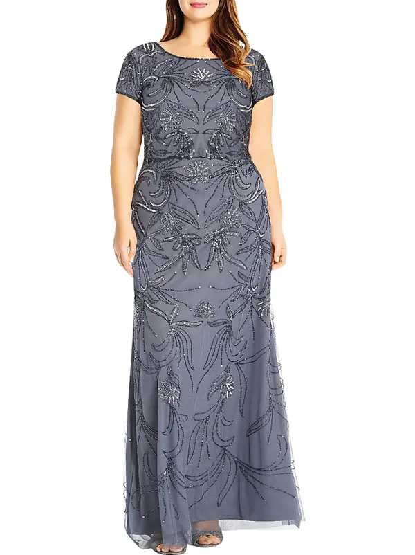 Adrianna Papell Beaded Gown - Dusty Blue