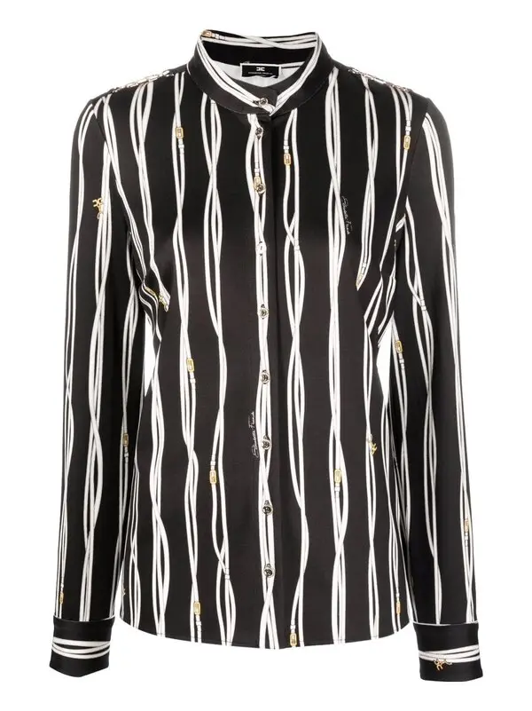 Elisabetta Franchi Stripe-print Band-collar Shirt - Black