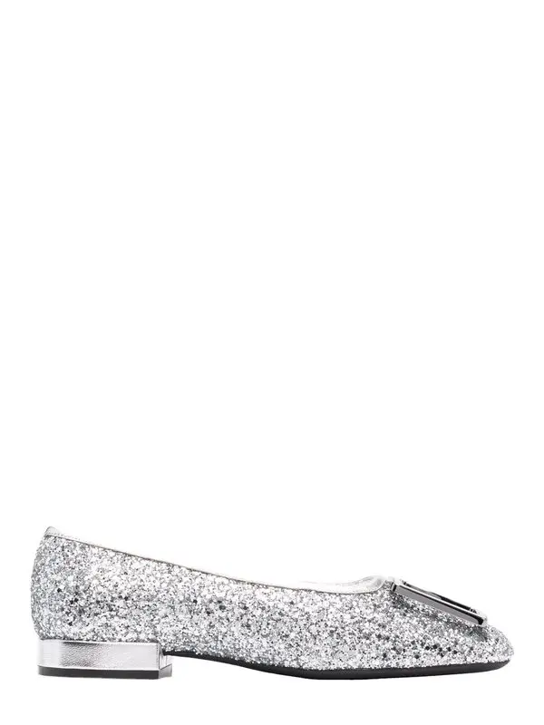 FERRAGAMO Logo-plaque Ballerina Shoes - Silver