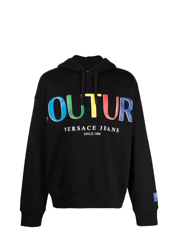Versace Logo-print Cotton Hoodie - Black