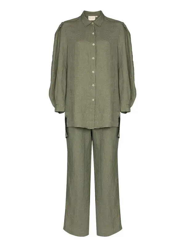 DES SEN Florence Linen Pajama Set - Green