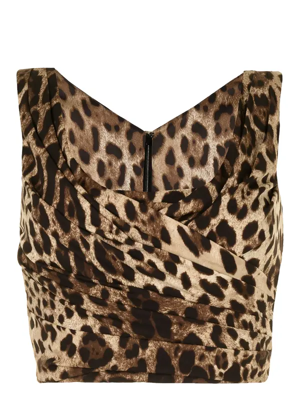 Dolce & Gabbana Leopard-print Draped Crop Top - Brown
