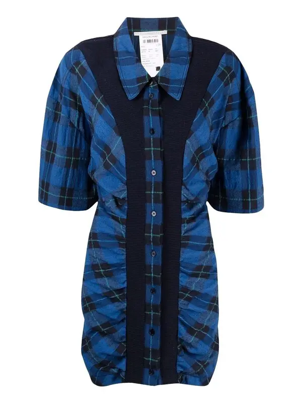 Stella McCartney Ruched Check Shirt Dress - Blue