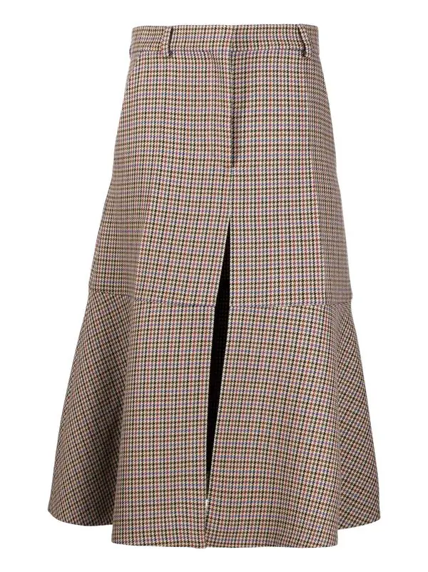 Stella McCartney Houndstooth A-line Midi Skirt - Neutrals