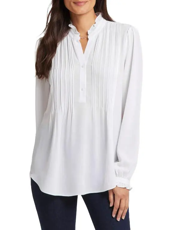 NYDJ Pleated Yoke Peasant Blouse - Optic White