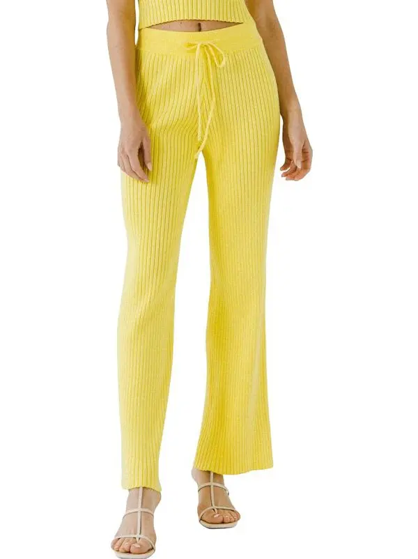 Endless Rose Ribbed Drawstring Pants - Lime