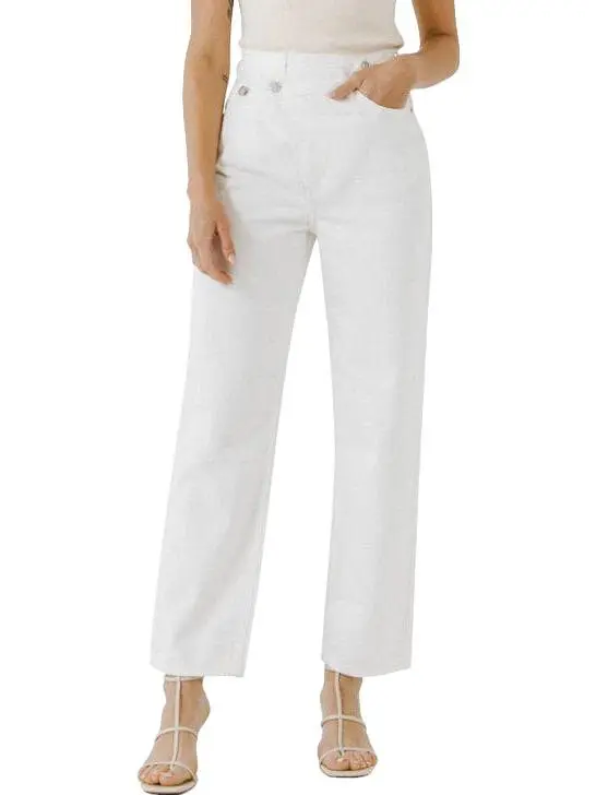 GREY LAB Asymmetric Ankle Jeans - White