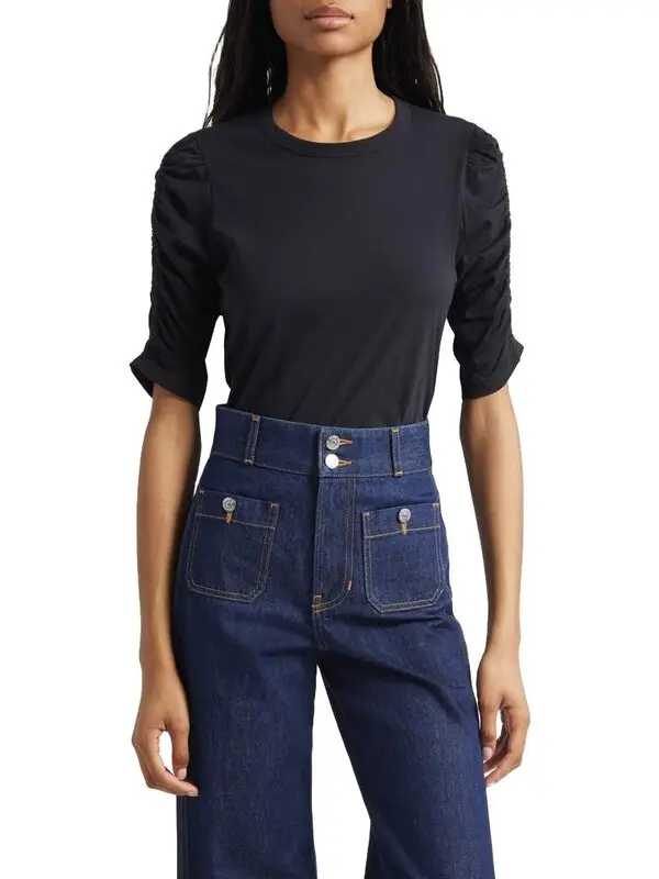 Veronica Beard Waldorf Ruched Sleeve T-shirt - Black