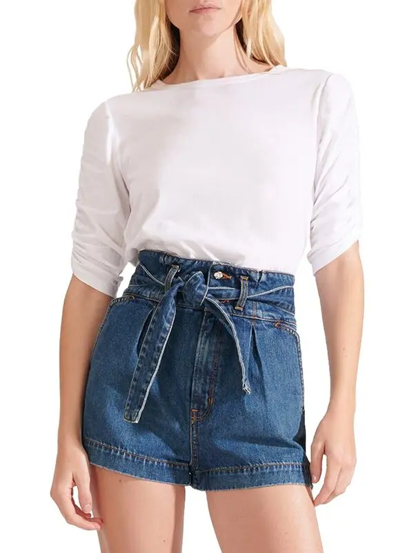 Veronica Beard Waldorf Ruched Sleeve T-shirt - White