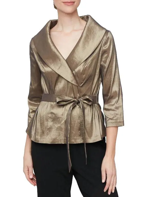 Alex Evenings Tie Waist Brushed Satin Top - Bronze