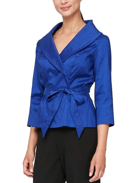 Alex Evenings Tie Waist Brushed Satin Top - Royal