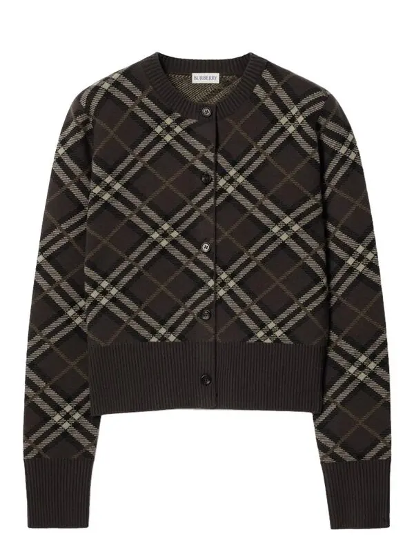 Burberry Check Wool Cashmere Cardigan - Truffle Brown