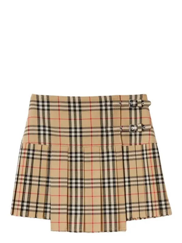 Burberry Pleated Check Wool Mini Kilt - Archive Beige