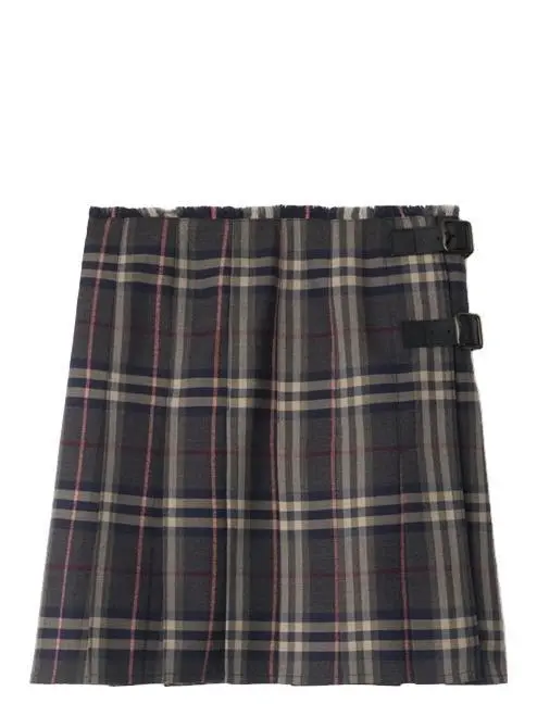 Burberry Check Wool Kilt Skirt - Fig Purple/black Amethyst