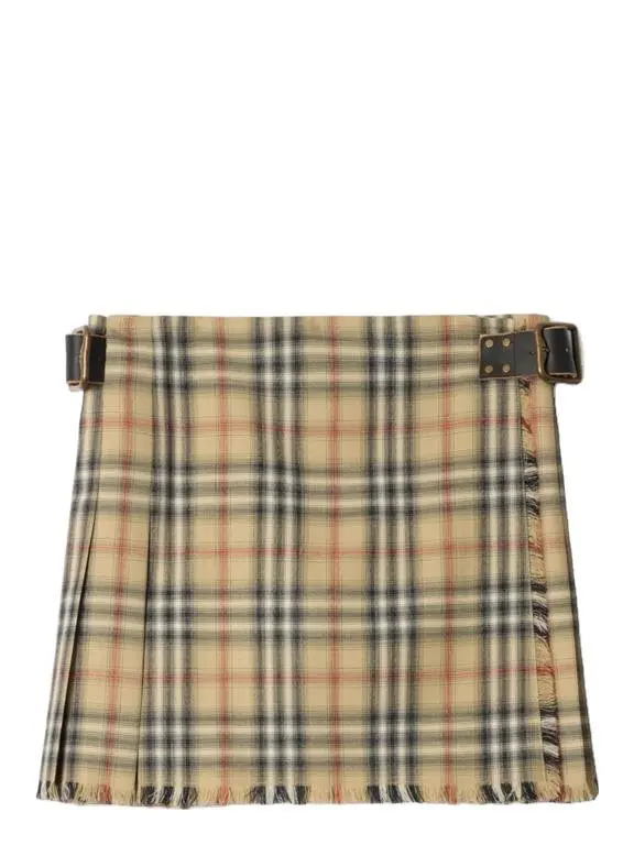 Burberry Pleated Check Wool Mini Kilt - Sand Beige