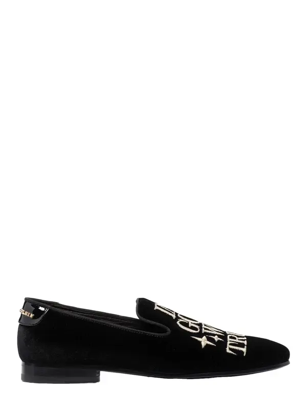 Philipp Plein Money-embroidered Velvet Loafers - Black