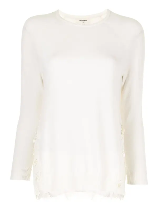 ONEFIFTEEN Floral Lace-detail Wool-blend Top - White