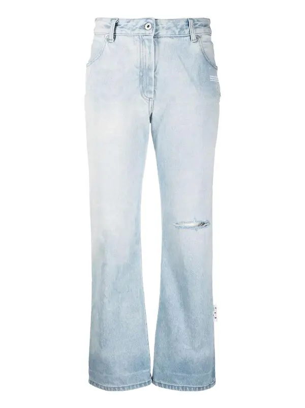 Off-White High-rise Distressed Straight-leg Jeans - Blue