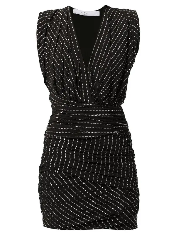 IRO PARIS Metallic Ruched V-neck Mini Dress - Black