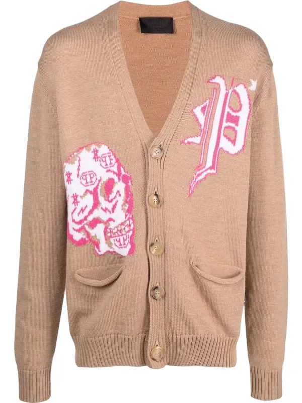 Philipp Plein Merino Wool Cardigan - Neutrals