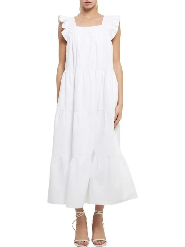 English Factory Ruffle Detail Midi Dress - White