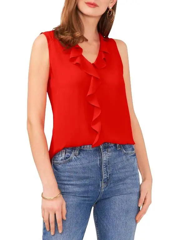 Vince Camuto Ruffle Neck Georgette Blouse - Firey Red