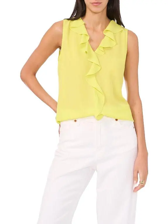 Vince Camuto Ruffle Neck Georgette Blouse - Limoncello