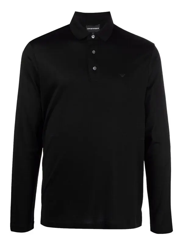 Emporio Armani Logo-print Long-sleeved Polo Top - Black