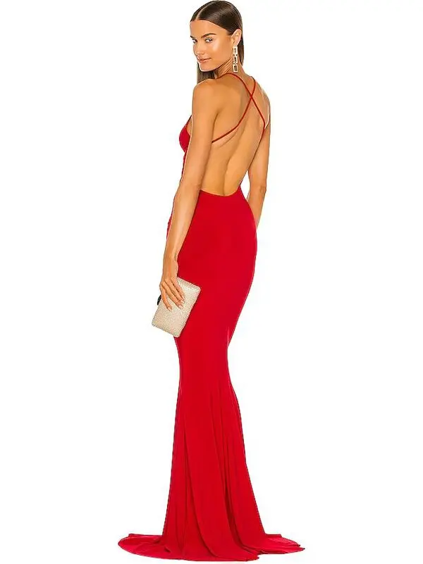 Norma Kamali X Low Back Slip Mermaid Fishtail Gown - Red