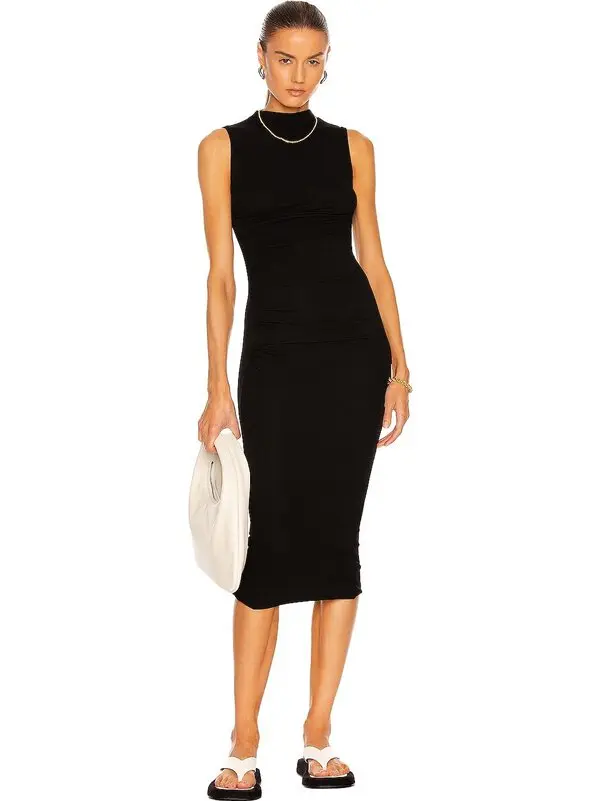 Enza Costa Silk Rib Sleeveless Twist Midi Dress - Black