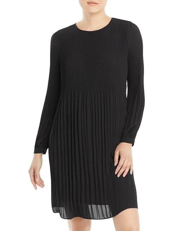 T Tahari Georgette Micro Pleated Flare Dress - Black