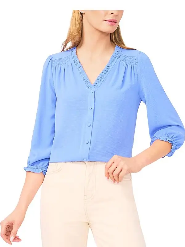 CECE DUPRAZ Ruffle Trim Blouse - Bellflower Blue