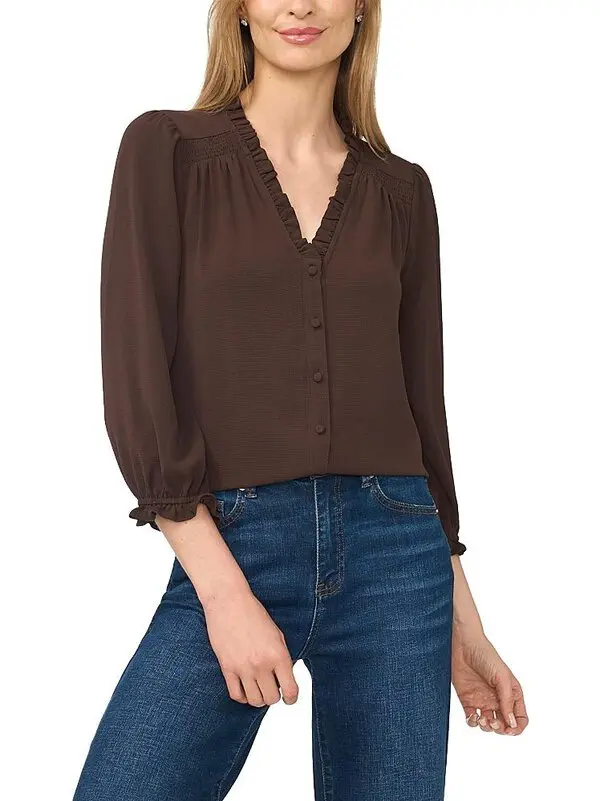 CECE DUPRAZ Ruffle Trim Blouse - Coffee Bean