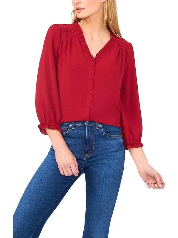 CECE DUPRAZ Ruffle Trim Blouse - Mulberry Red