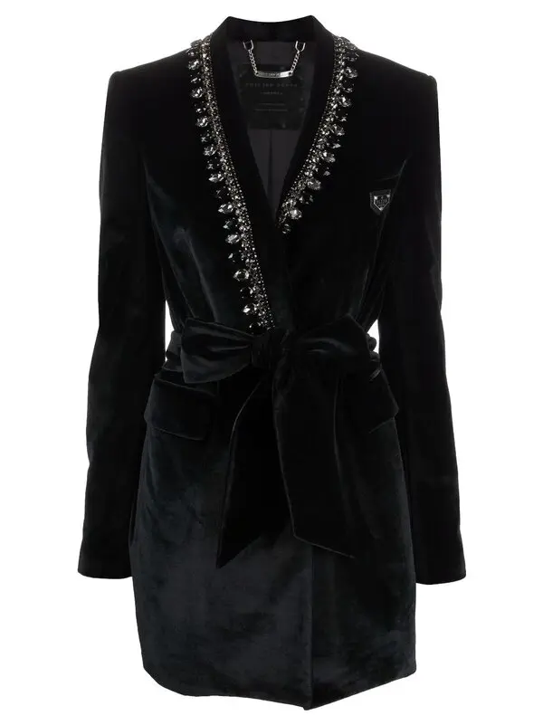Philipp Plein Logo-plaque Velvet Blazer Dress - Black