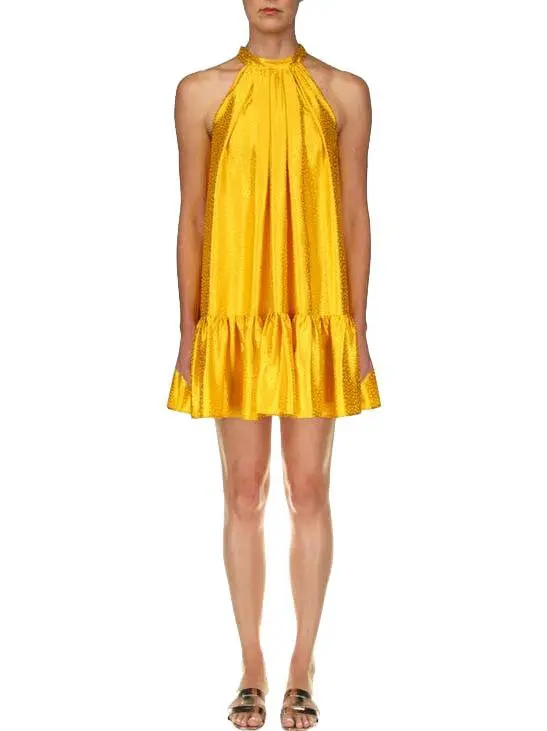 One33 Social Satin Jacquard Trapeze Minidress - Gold
